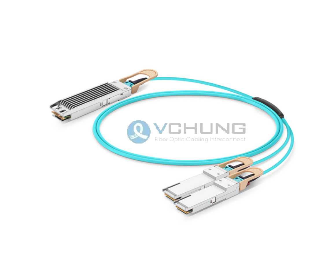 20m (65.7ft) OSFP Finned Top to 2 x 200G Active Optical Breakout Cable